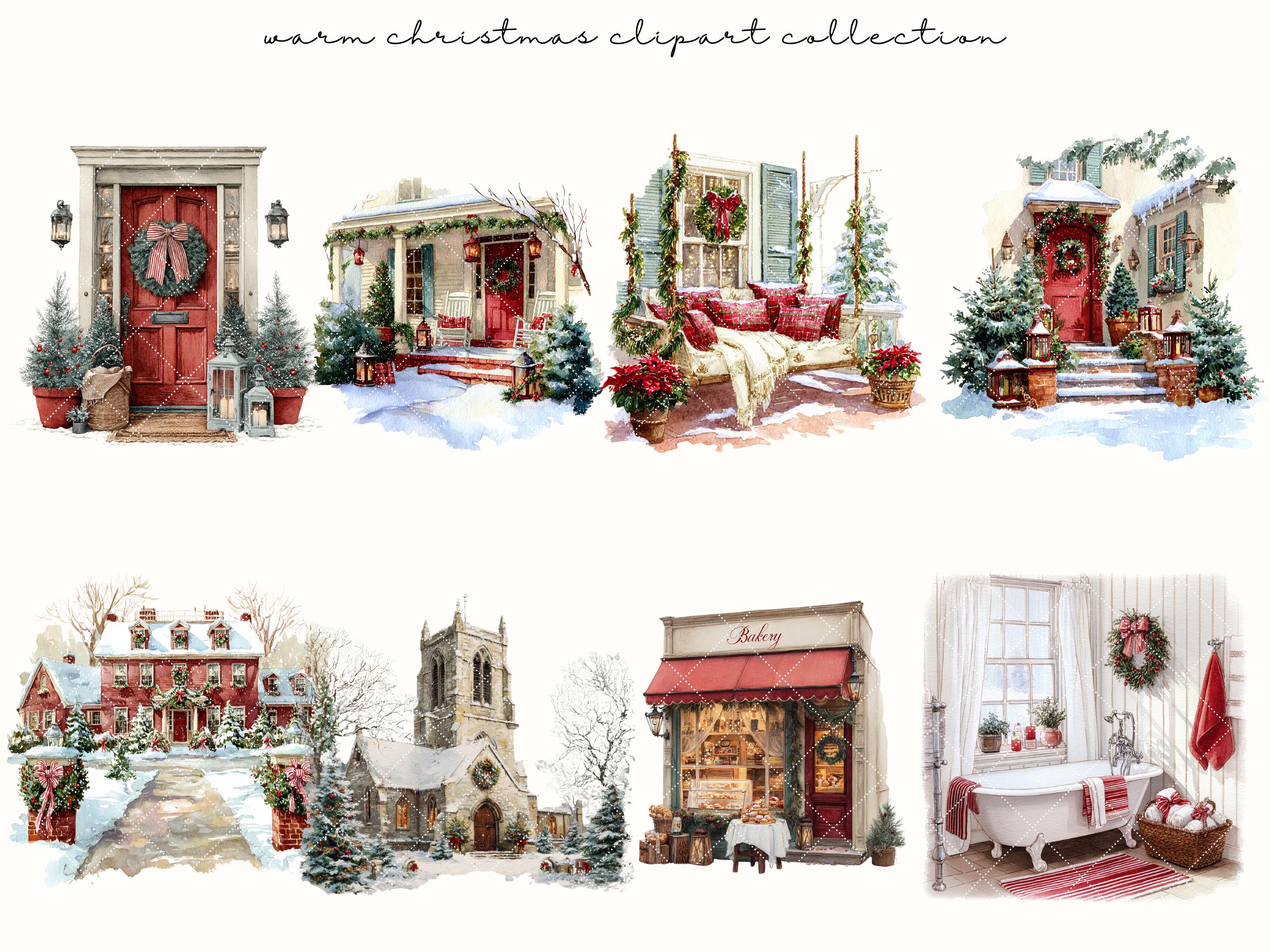 Watercolor Classic Christmas Clipart, Cozy Christmas, Winter Clip Art ...