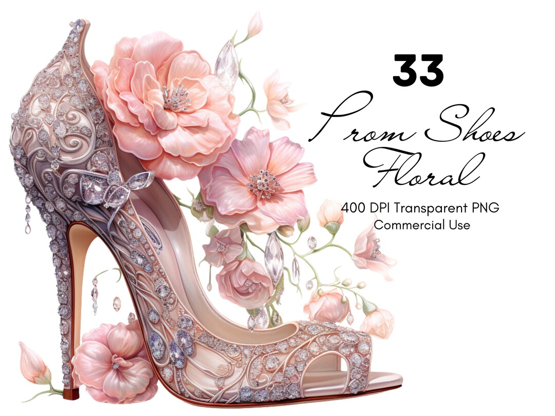 Prom Shoes Floral, Watercolor, High Heels Clipart, Heel Pumps, Digital ...