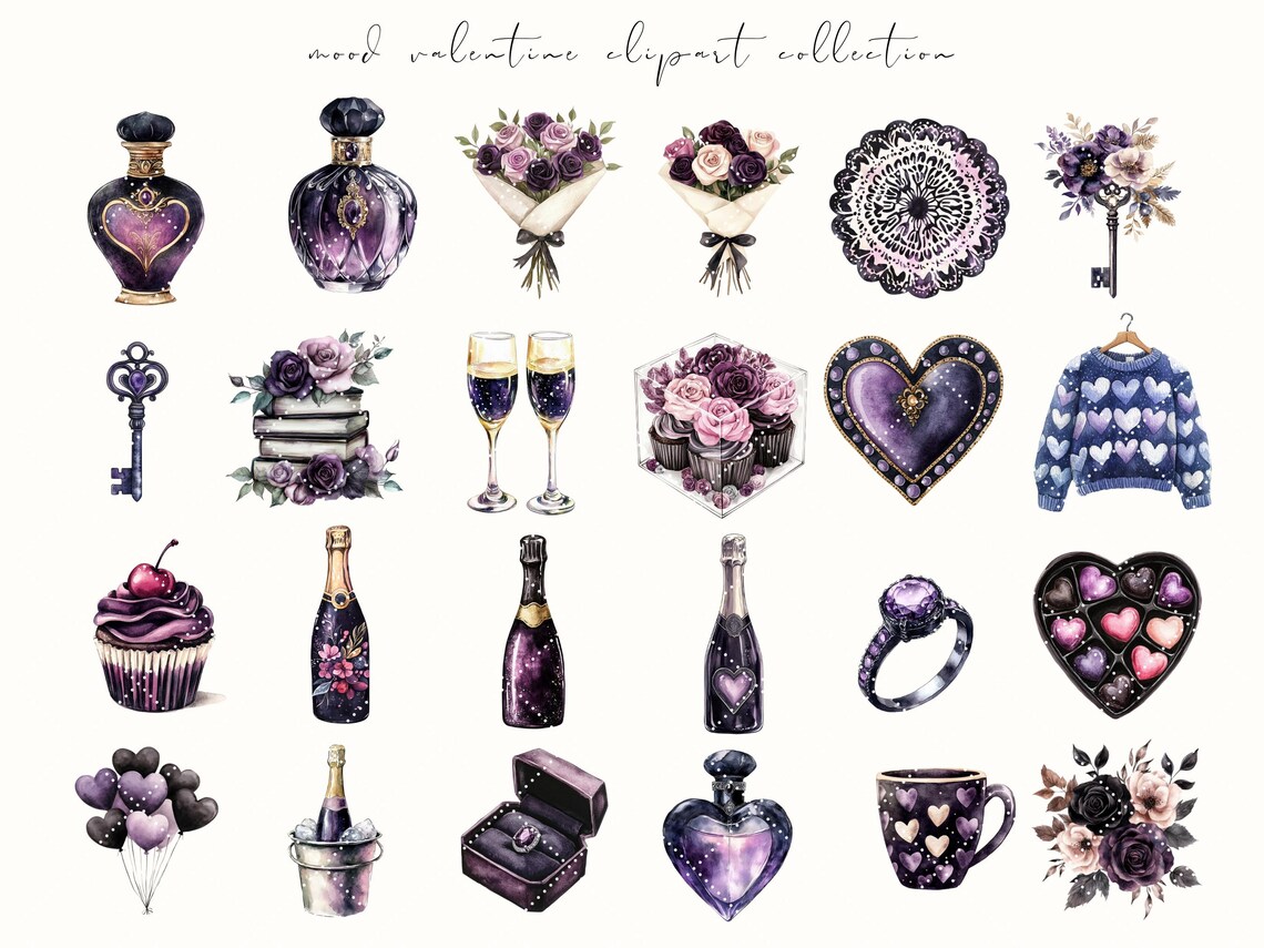 Purple Valentine Clipart Valentines Planner Watercolor Romantic Clip ...
