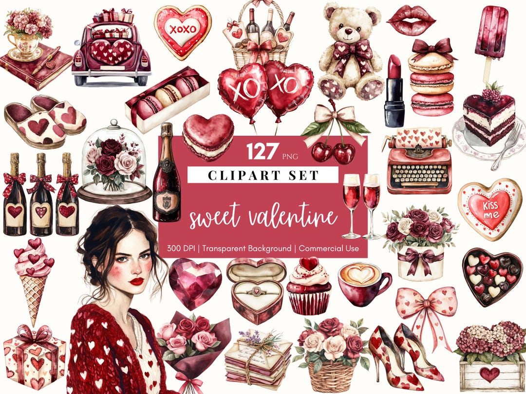 Sweet Valentine Clipart Valentines Planner Watercolor Romantic Clip Art ...