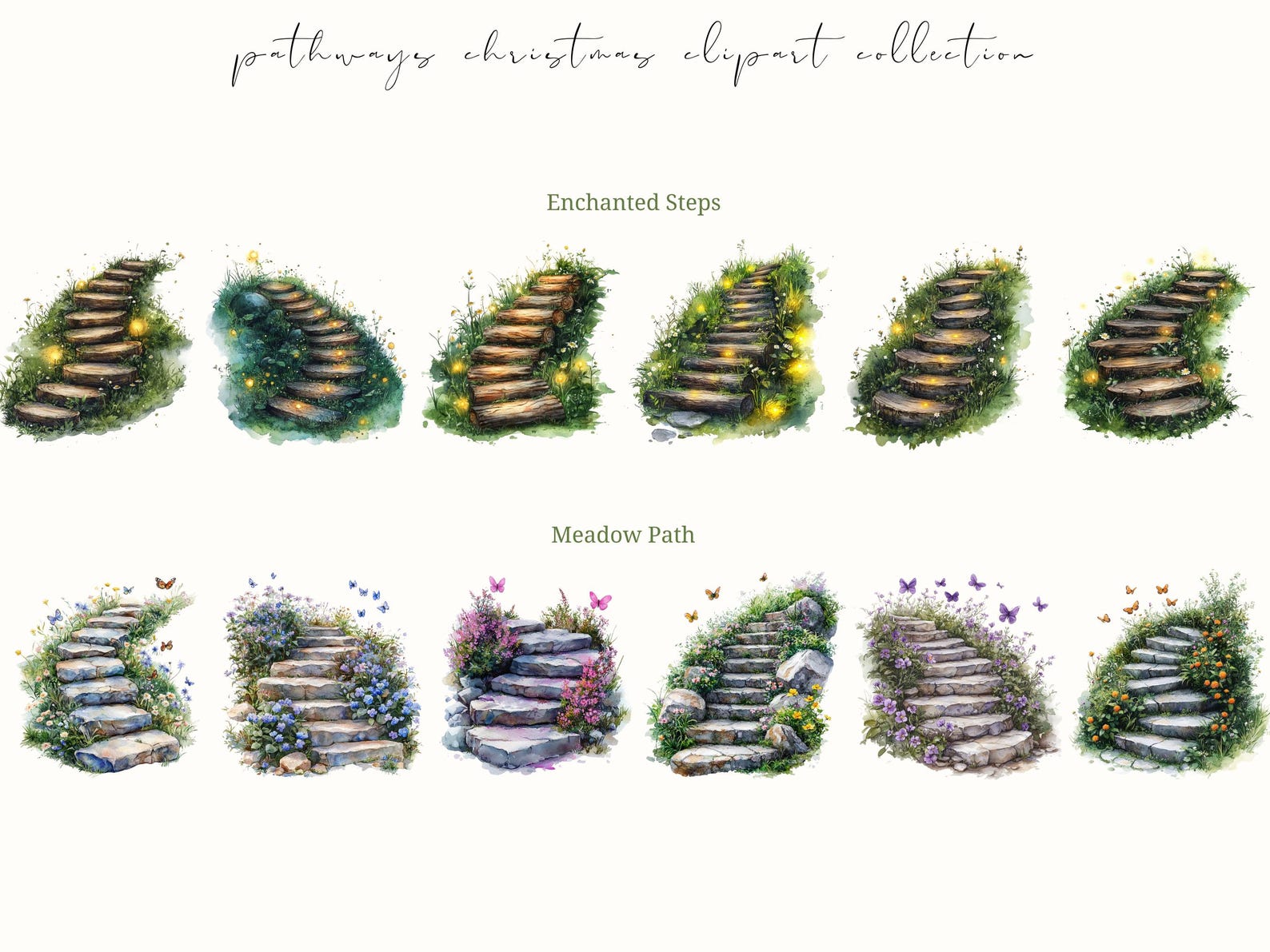 Watercolor Pathways Clipart Wildflower Path PNG Stairs Cobblestone ...