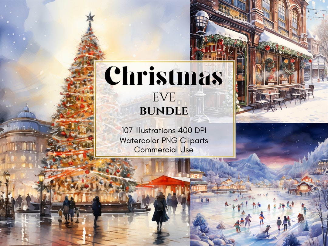 Christmas Scenes Watercolor Illustrations Bundle Clipart, Digital PNG ...