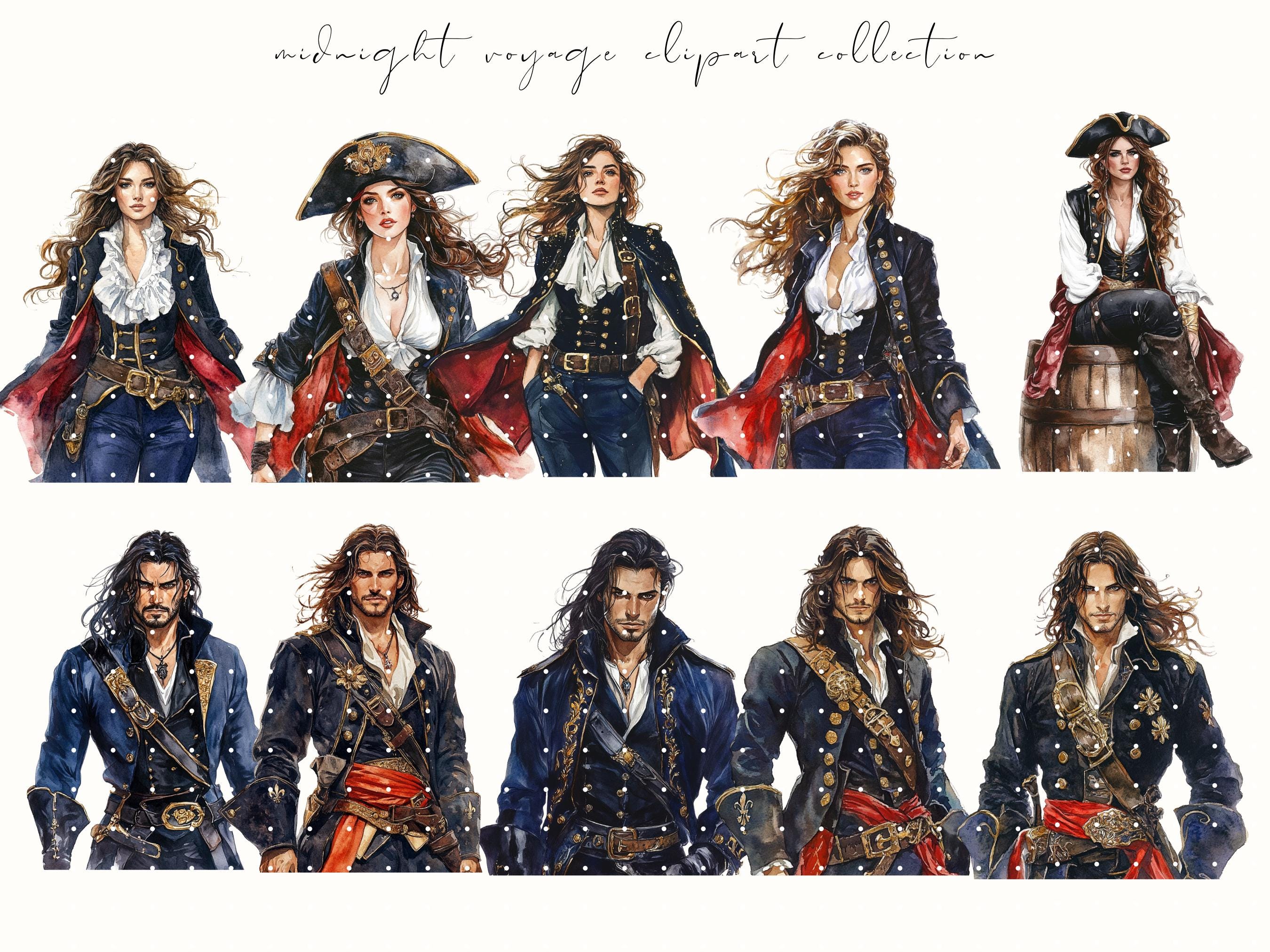 Watercolor Midnight Voyage Clipart, Piratecore Clipart, Pirates PNG ...
