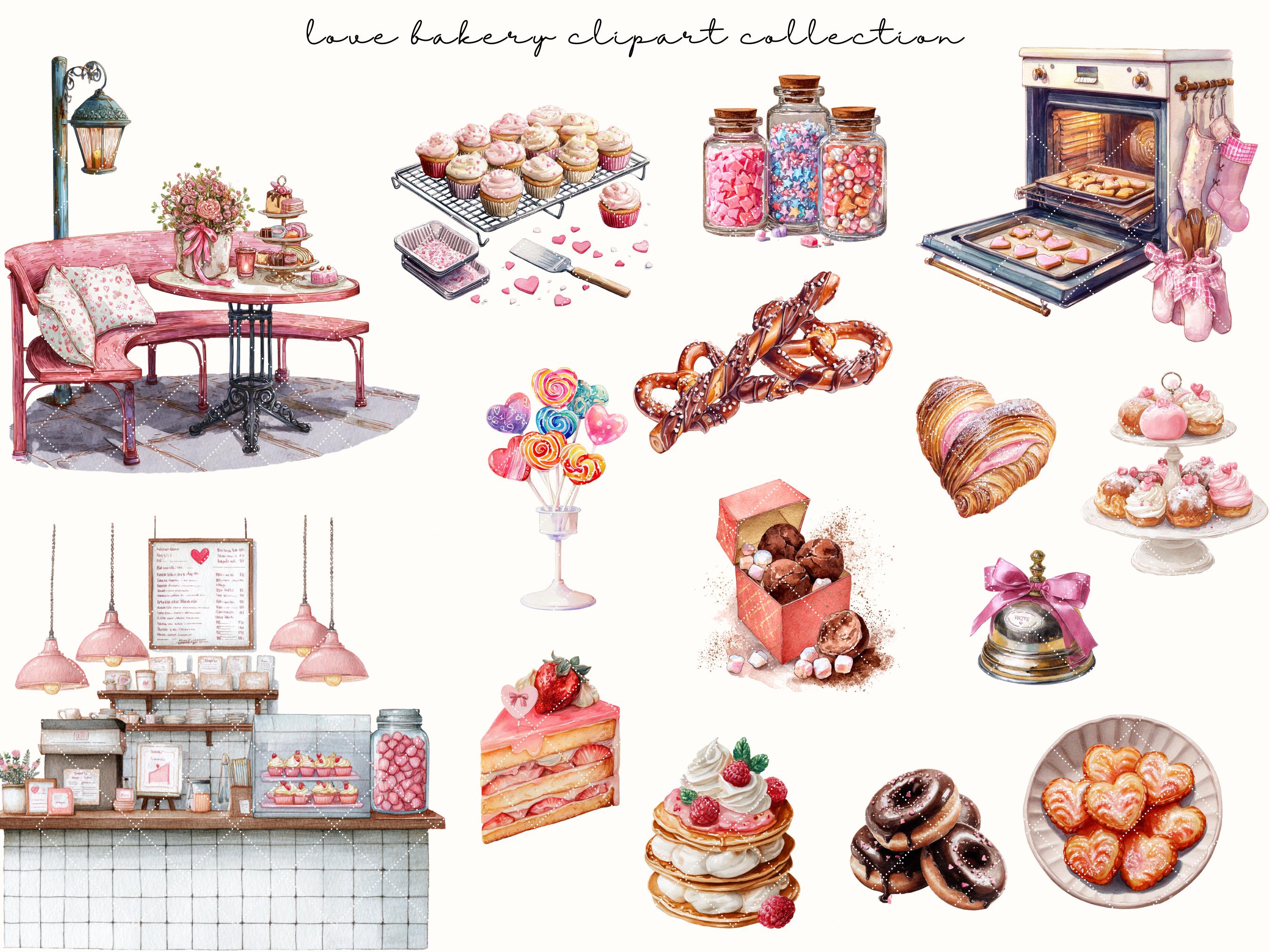Bakery Watercolor Clipart, PNG Sweet Treats Bundle, Valentine Pastry ...