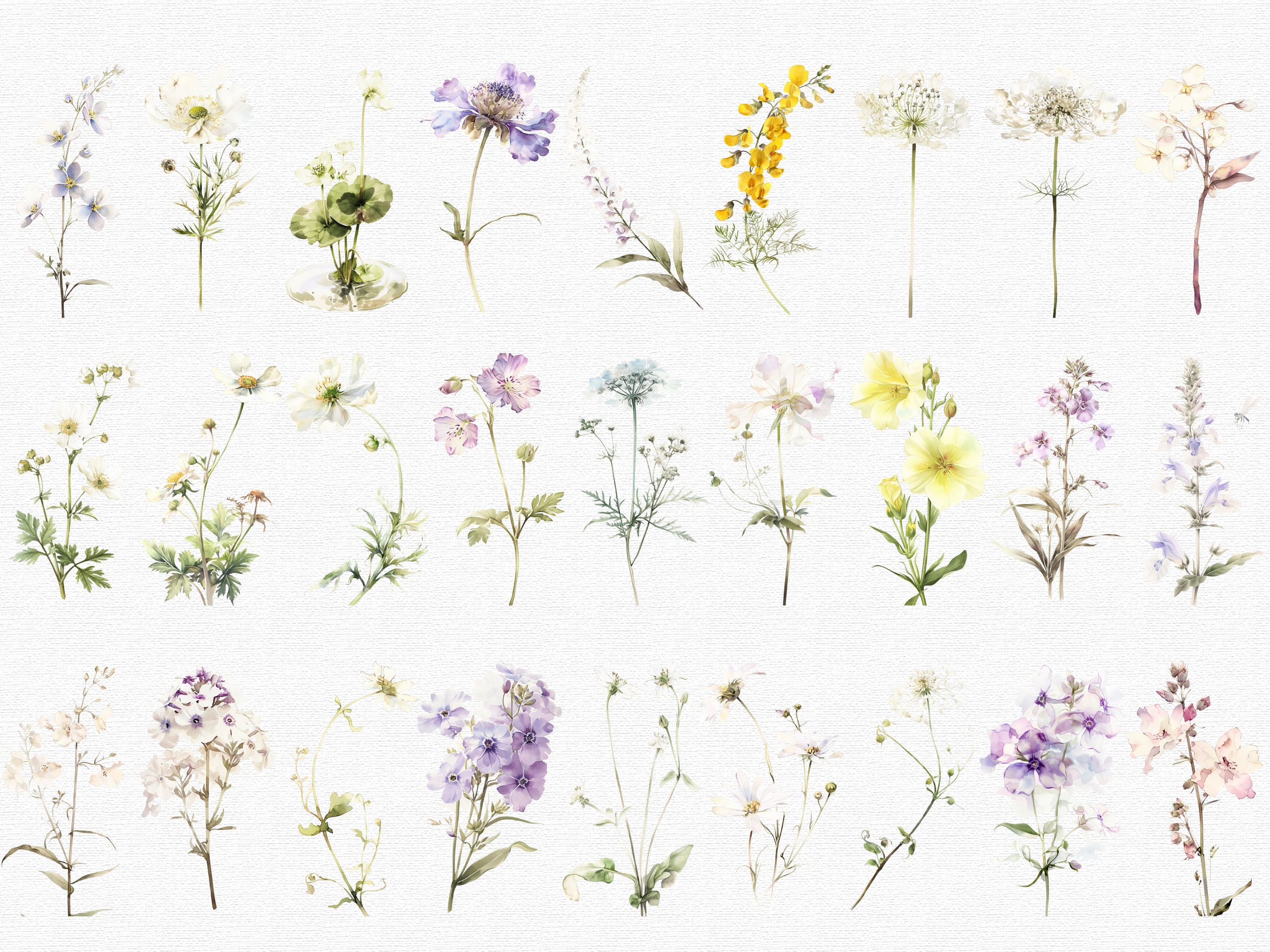 Watercolor Wild Flower Clipart, Botanical Flowers, Floral Clip Art Set ...