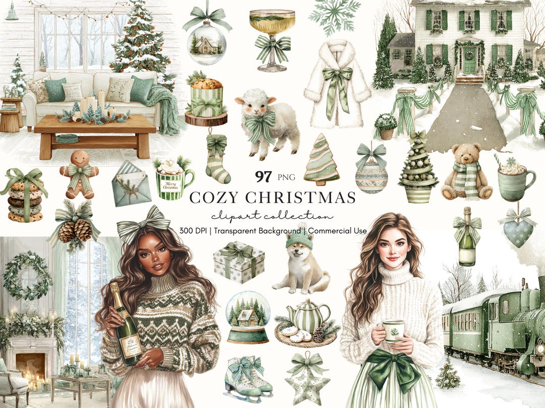 Watercolor Cozy Christmas Clipart, Neutral Christmas, Cozy Winter Clip ...