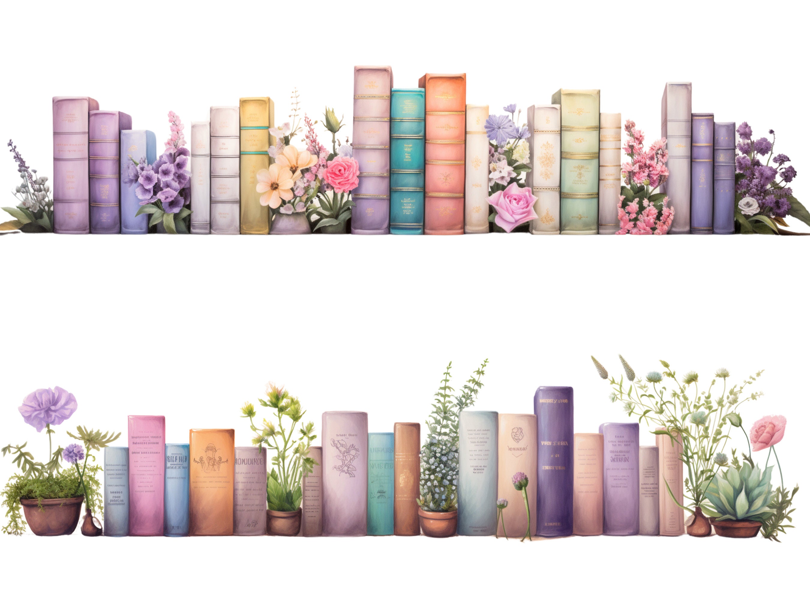 Book Border Pastel, Watercolor Clipart, Vintage, Dashboard, Digital ...