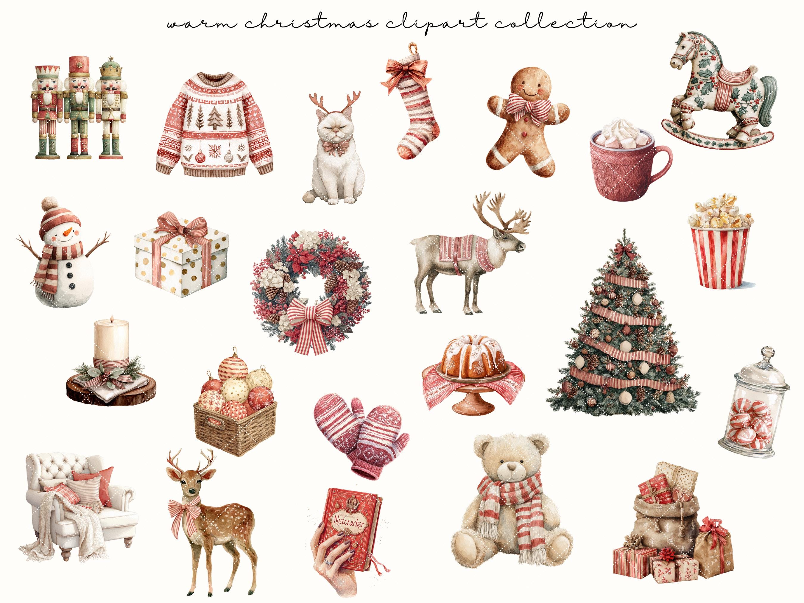 Watercolor Classic Christmas Clipart, Cozy Christmas, Winter Clip Art ...