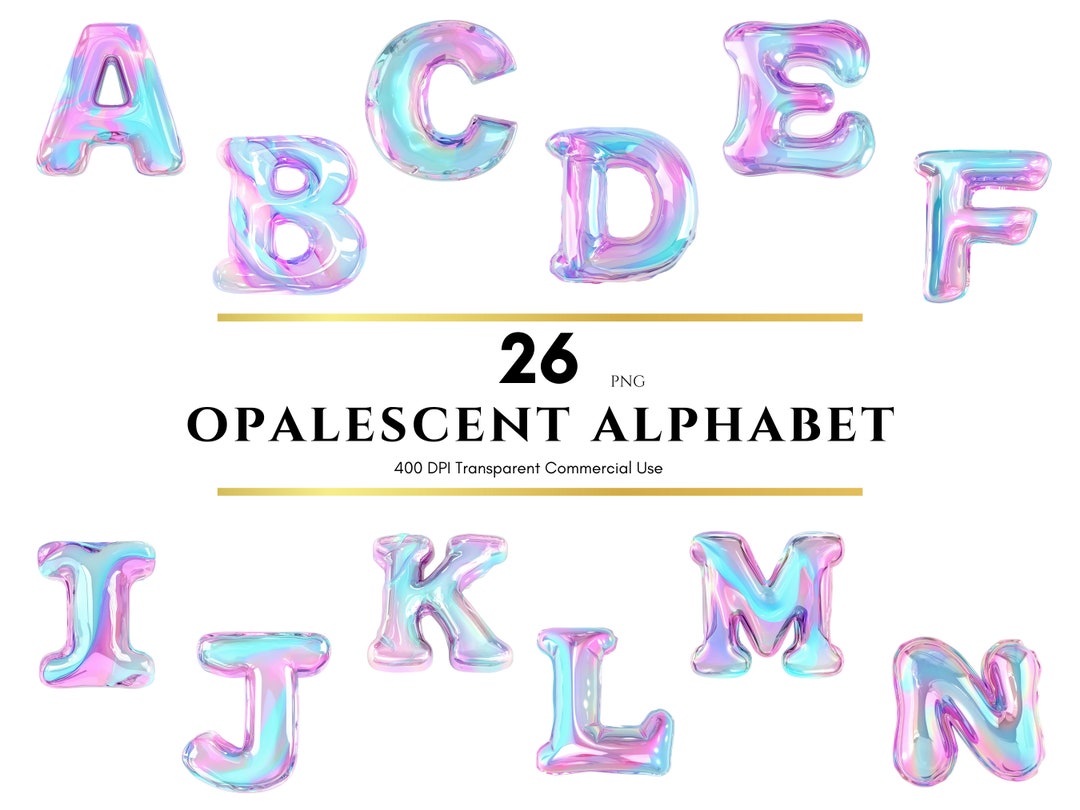 Alphabet Clipart, Opalescent Alphabet, Balloon Letters, Rainbow Foil ...