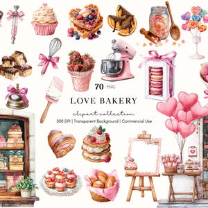 Bakery Watercolor Clipart, PNG Sweet Treats Bundle, Valentine Pastry ...