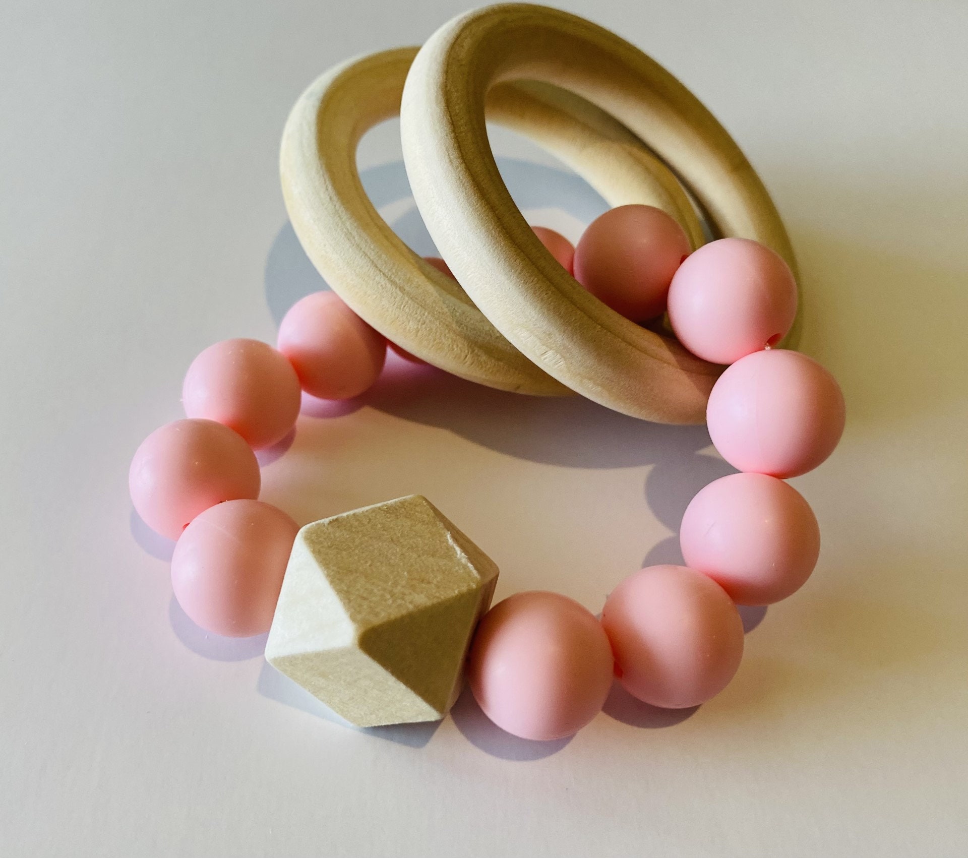 Neutral Baby Rattle, Wooden Toys, Silicone Beads, Sensory Toys, Wooden ...