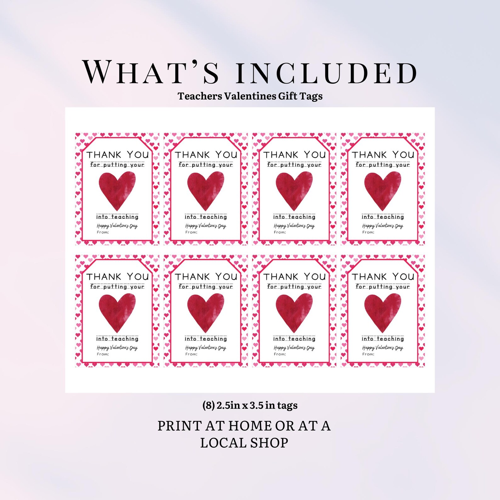 Printable Teachers Valentine's Gift Tags, Thank You for Putting Your ...