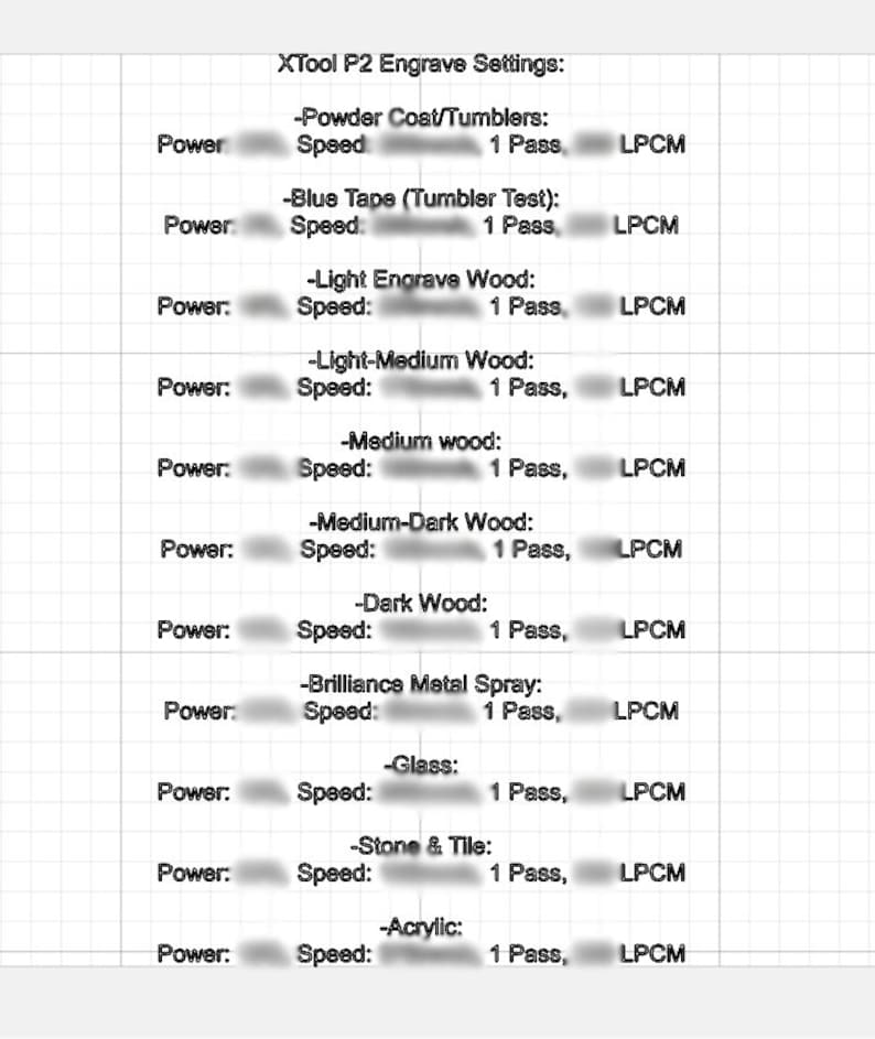 Xtool P2 Engrave Settings Library - Etsy