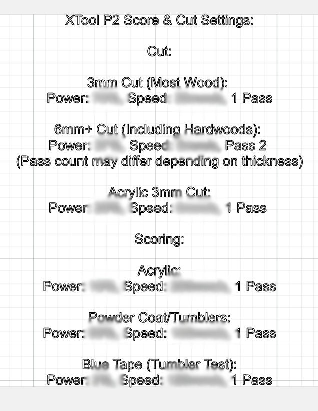 Xtool P2 Engrave Settings Library - Etsy