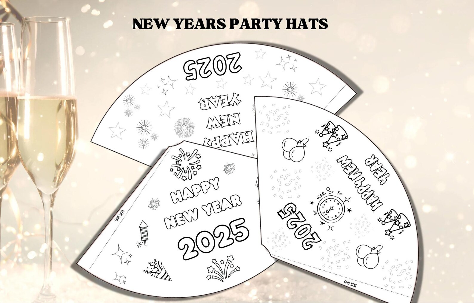 Printable Happy New Year Hat, 2025 Kids Activities, Colouring Page ...