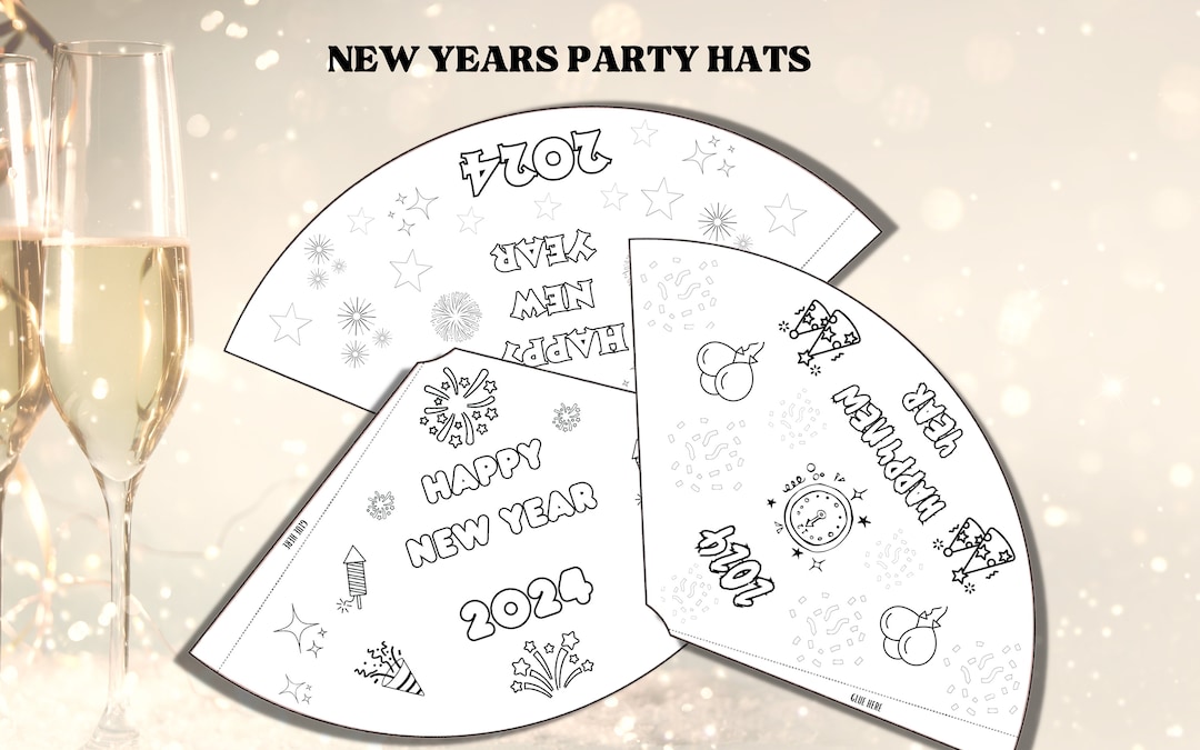 Printable Happy New Year Hat, 2024 Kids Activities, Colouring Page ...