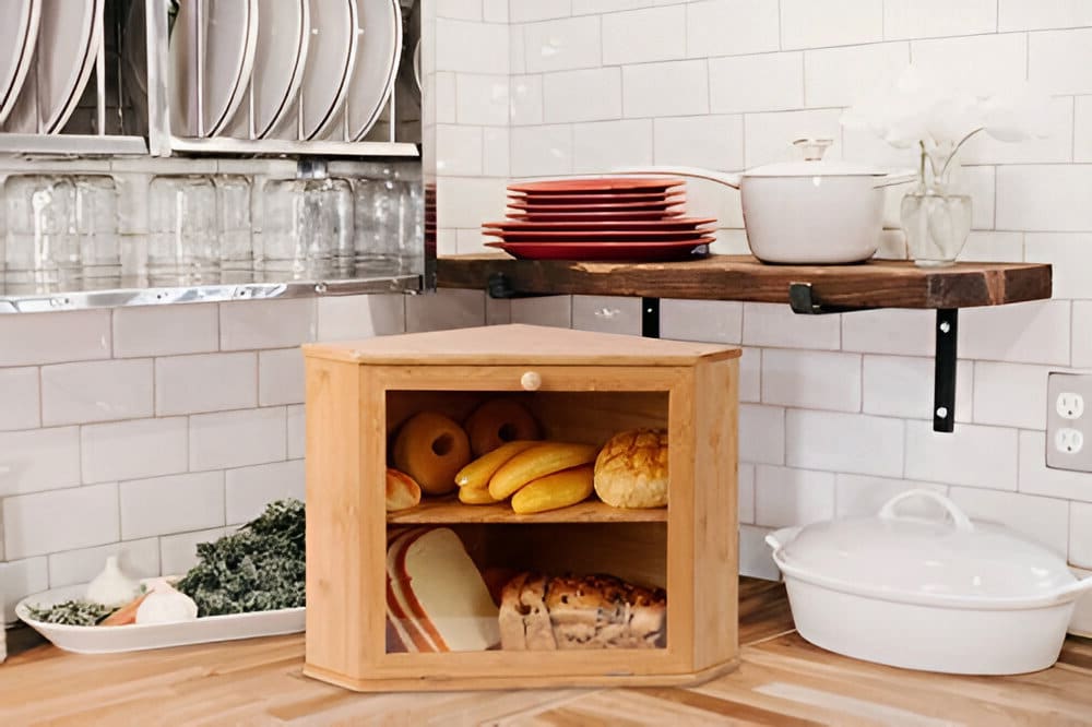 Corner Bread Box With Shelf, Wooden Bread Box, Wood Bread Box ...