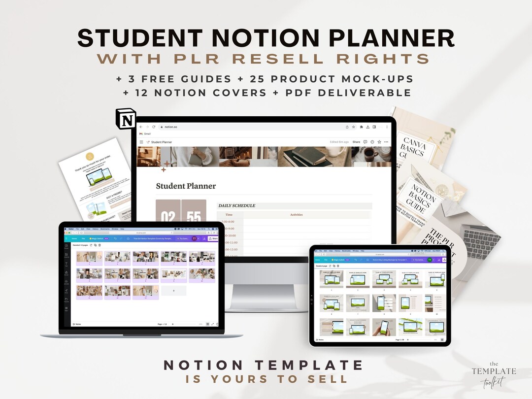 PLR Notion Template Student Planner Bundle With Product Mock Ups, Done for You Notion Planner ...