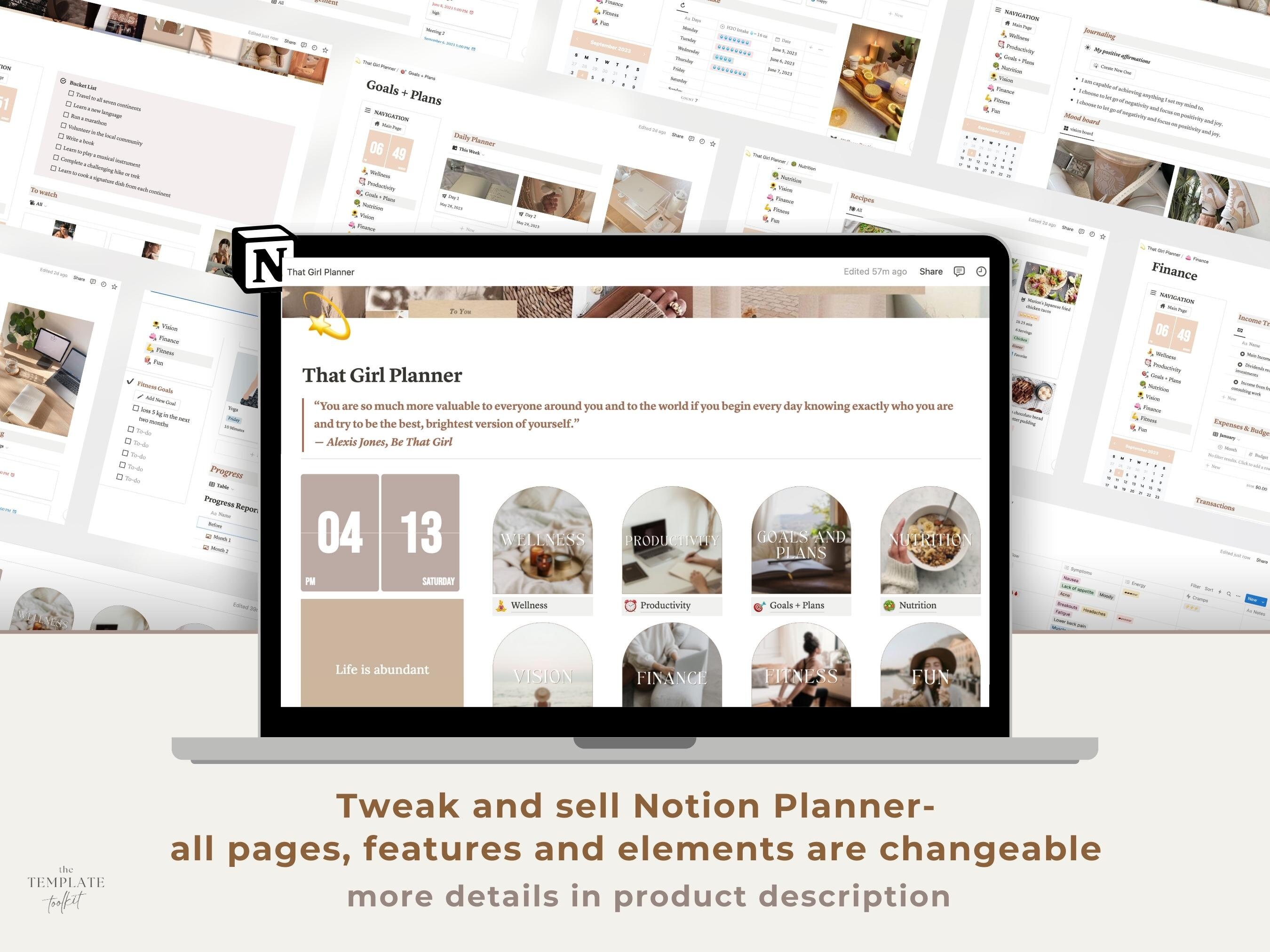 That Girl Notion Bundle With Product Mock Ups, PLR That Girl Notion Template, PLR Planner With ...