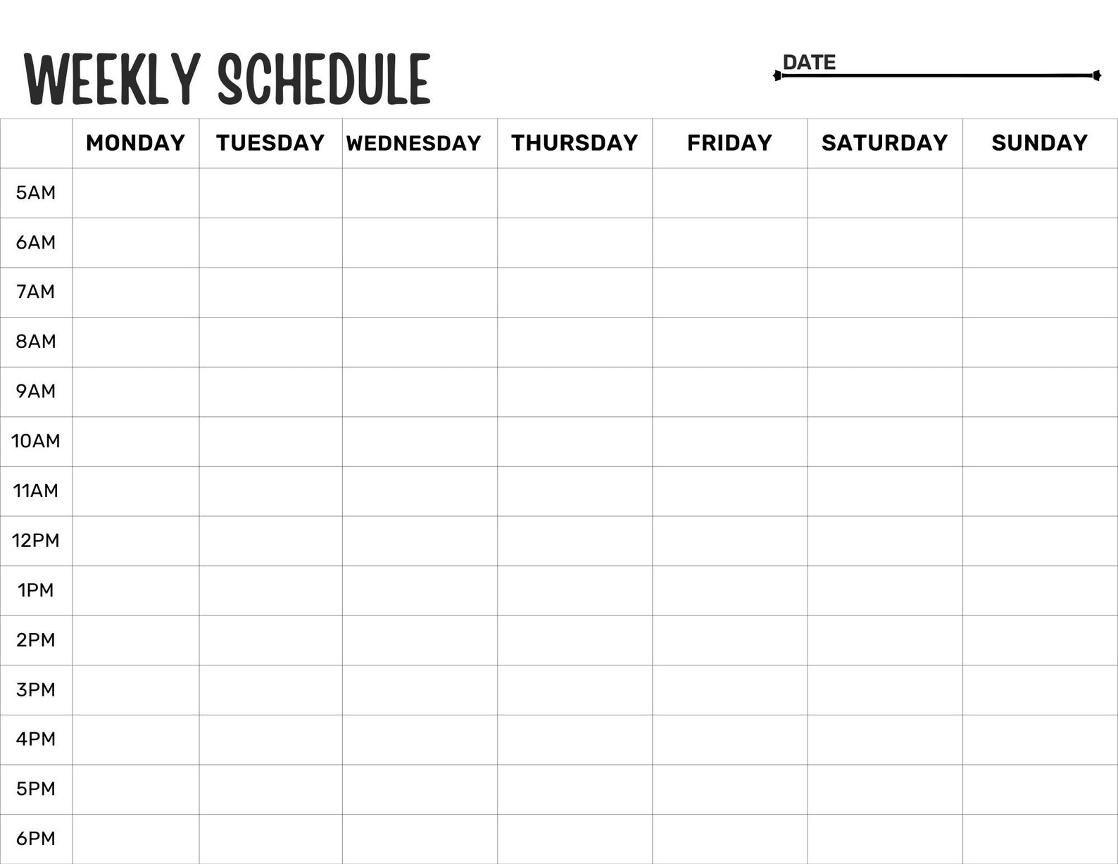 Hourly Weekly Schedule Landscape, Printable Planner, Weekly Agenda ...