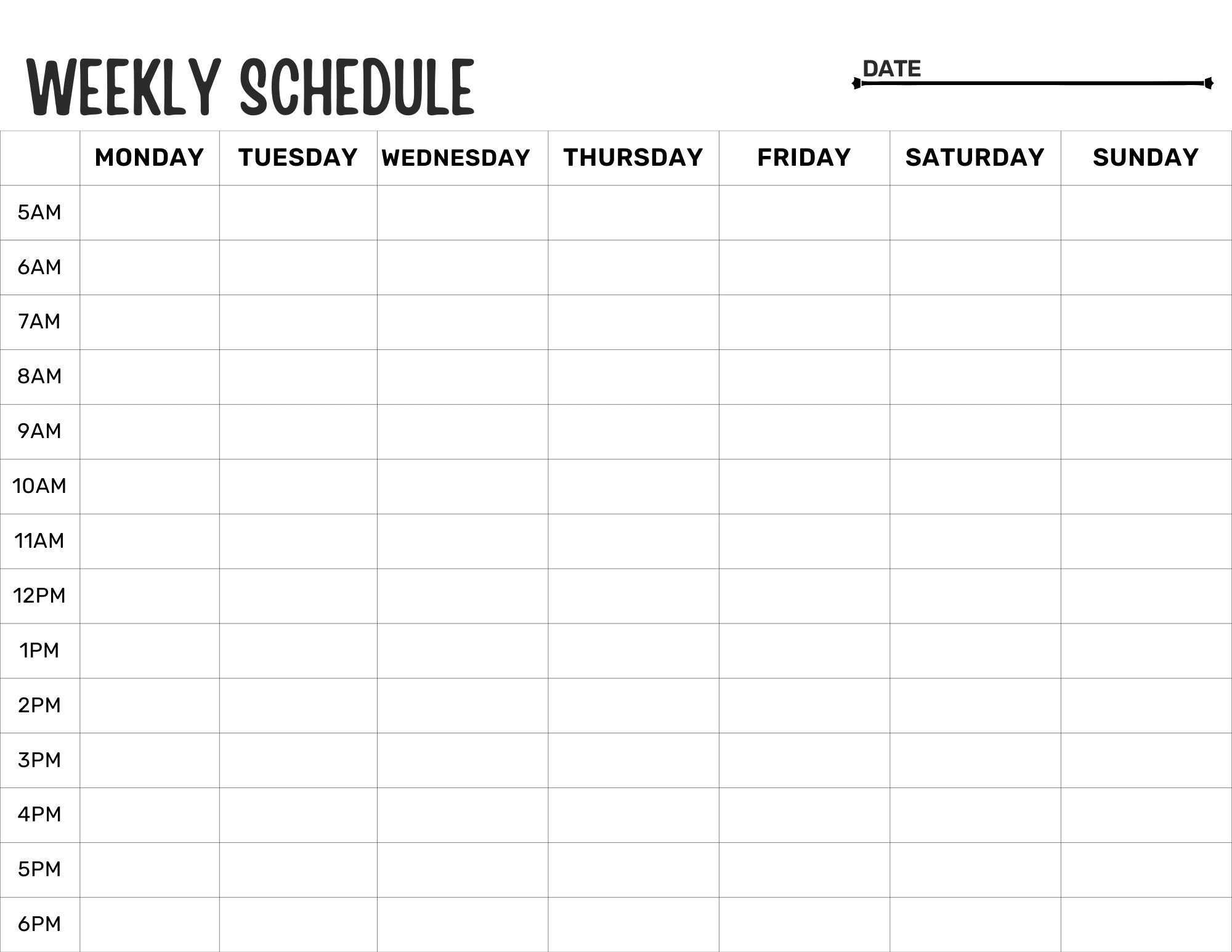 Hourly Weekly Schedule Landscape, Printable Planner, Weekly Agenda ...
