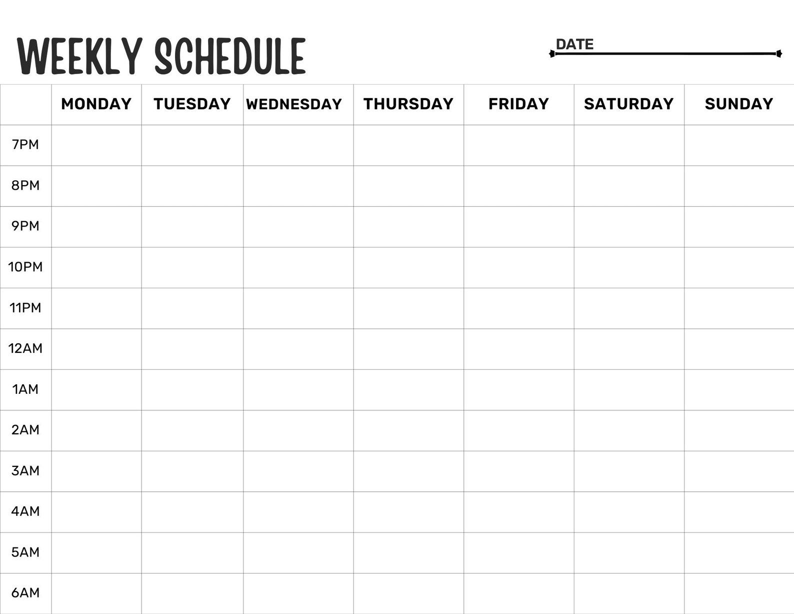 Hourly Weekly Schedule Landscape, Printable Planner, Weekly Agenda ...