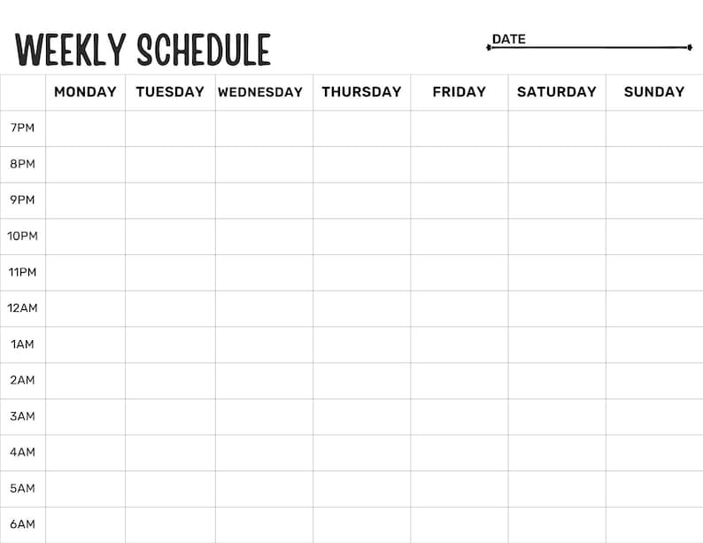 Hourly Weekly Schedule Landscape, Printable Planner, Weekly Agenda ...