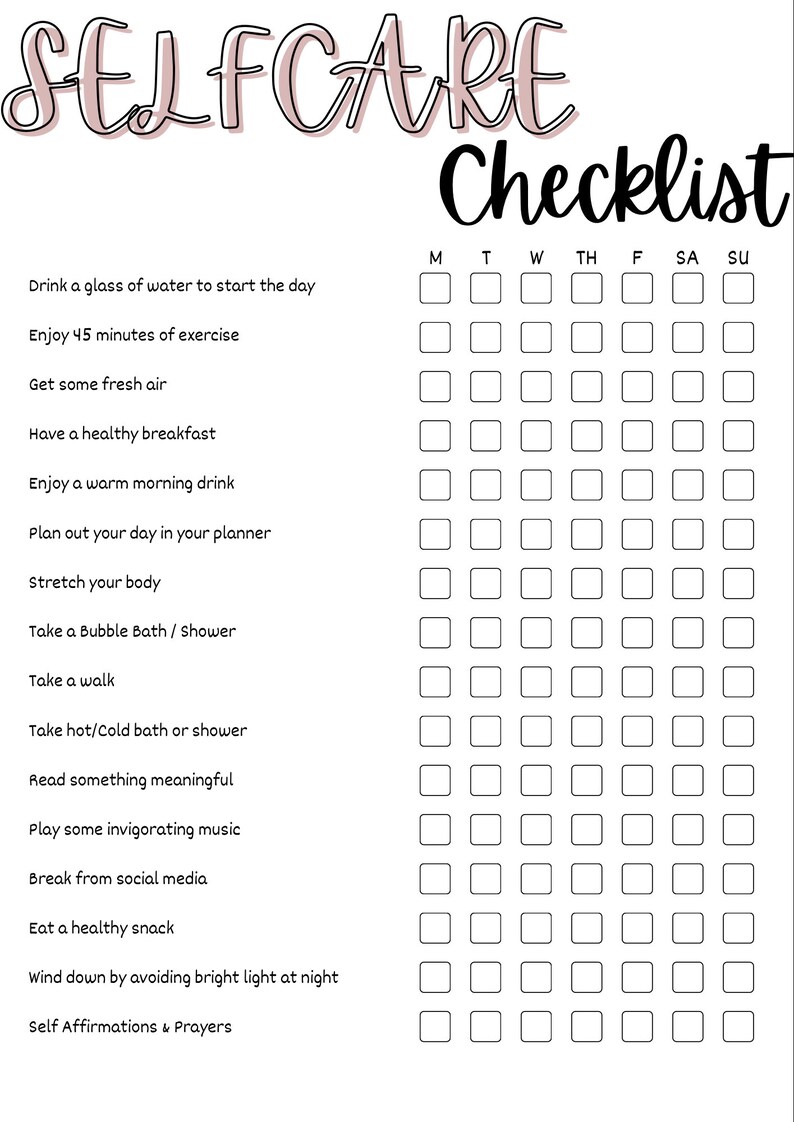 Self Care Checklist | Daily & Weekly Self Care Checklist Printable ...