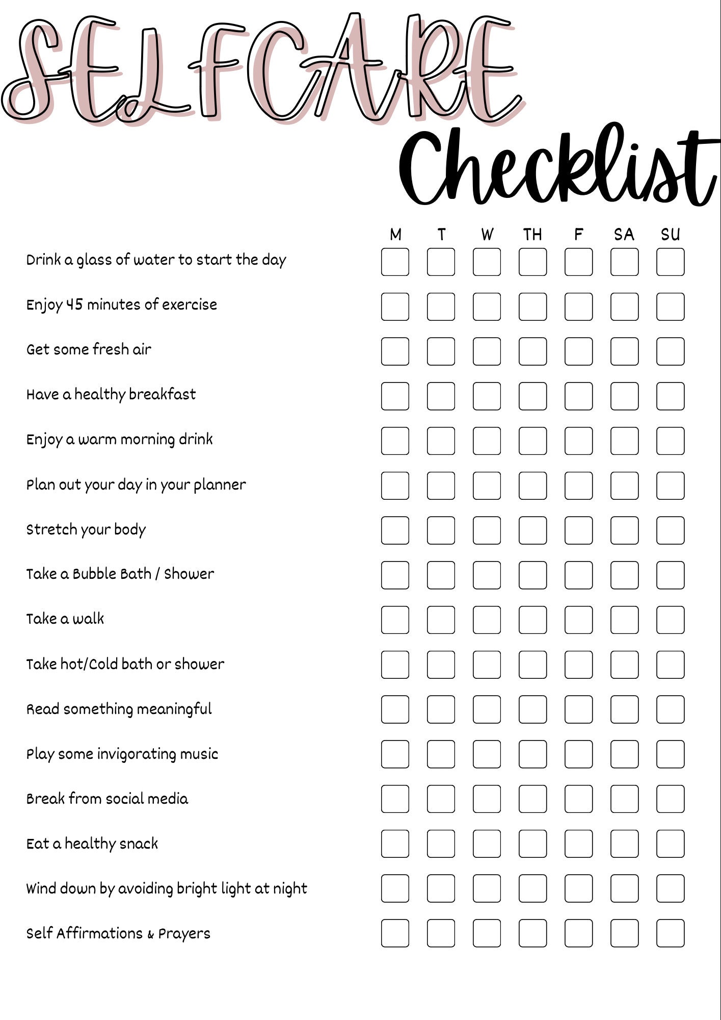 Self Care Checklist | Daily & Weekly Self Care Checklist Printable ...