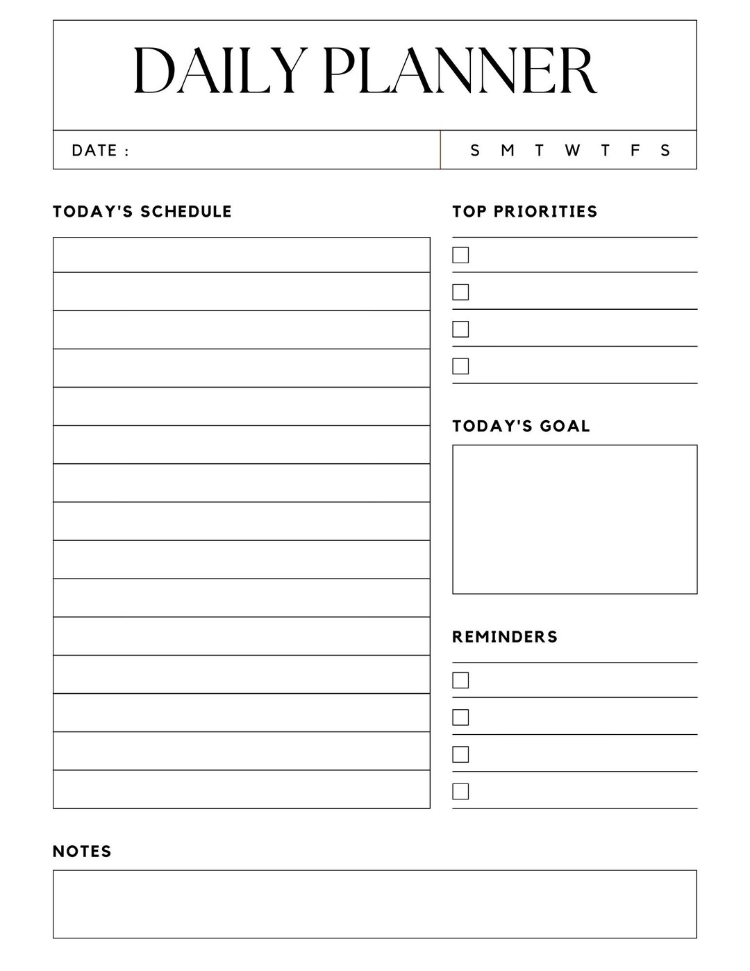 Minimalist Daily Planner Printable, Instant Download, Daily to Do List ...