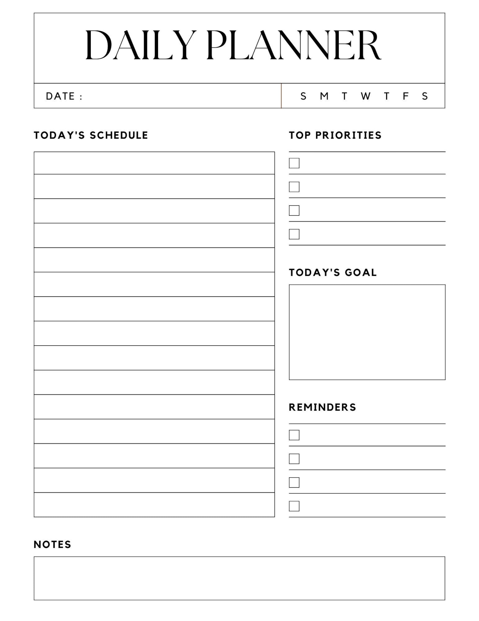 Minimalist Daily Planner Printable, Instant Download, Daily to Do List ...