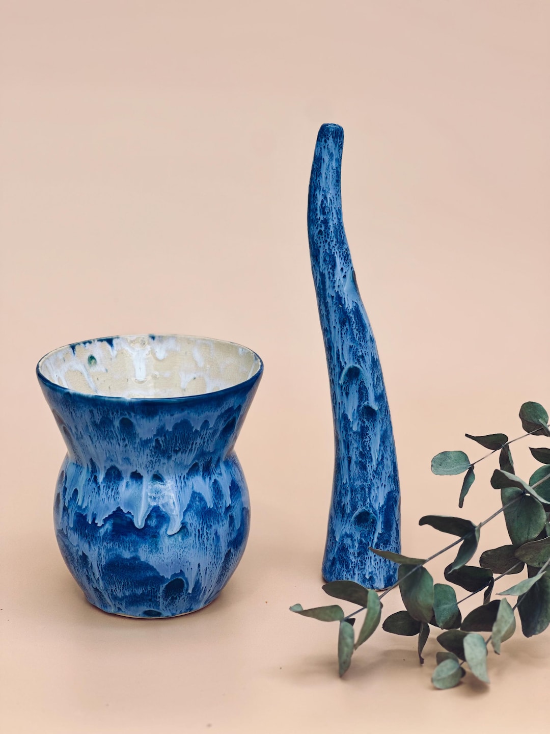 Blue Wave Ceramic Vase | Earthware Set | Blue Pottery | Contemporary ...