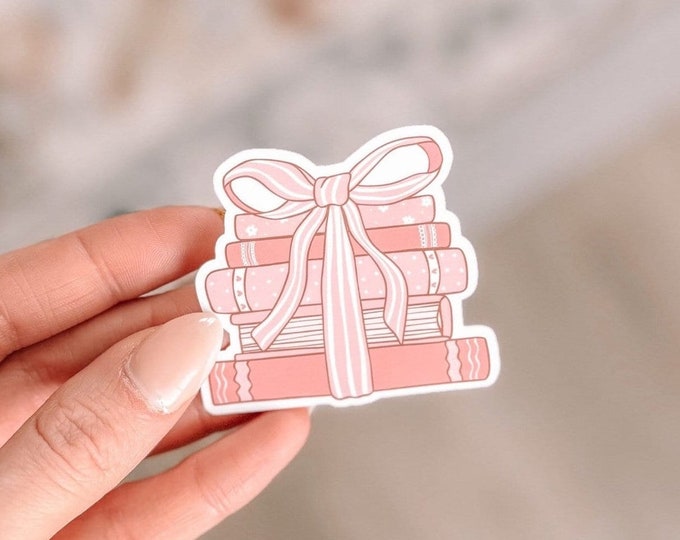 Coquette Bow Book Stack Sticker - Etsy
