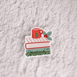 Christmas Book Stack and Coffee Christmas Sticker - Etsy