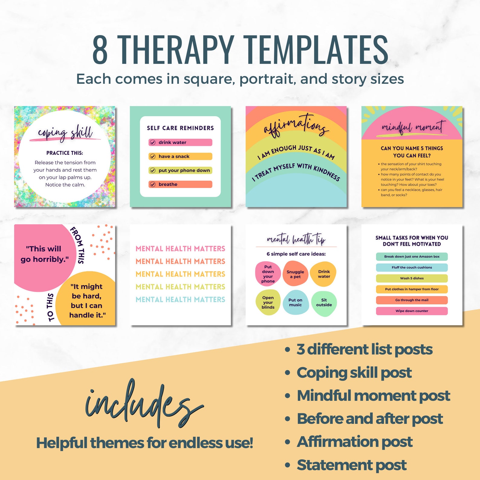 Therapist Instagram Templates, Mental Health Templates for Therapists ...