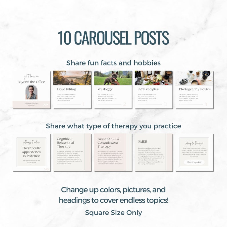 Carousel Therapist Instagram Templates | About Me Posts | Mental Health ...