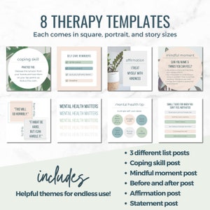 Instagram Templates for Therapists, Therapist Social Media Posts, Canva ...