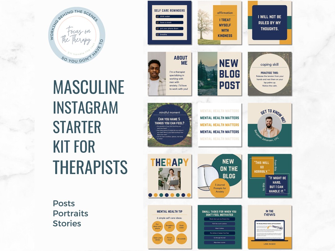 Masculine Therapist Instagram Templates | Mental Health Instagram ...