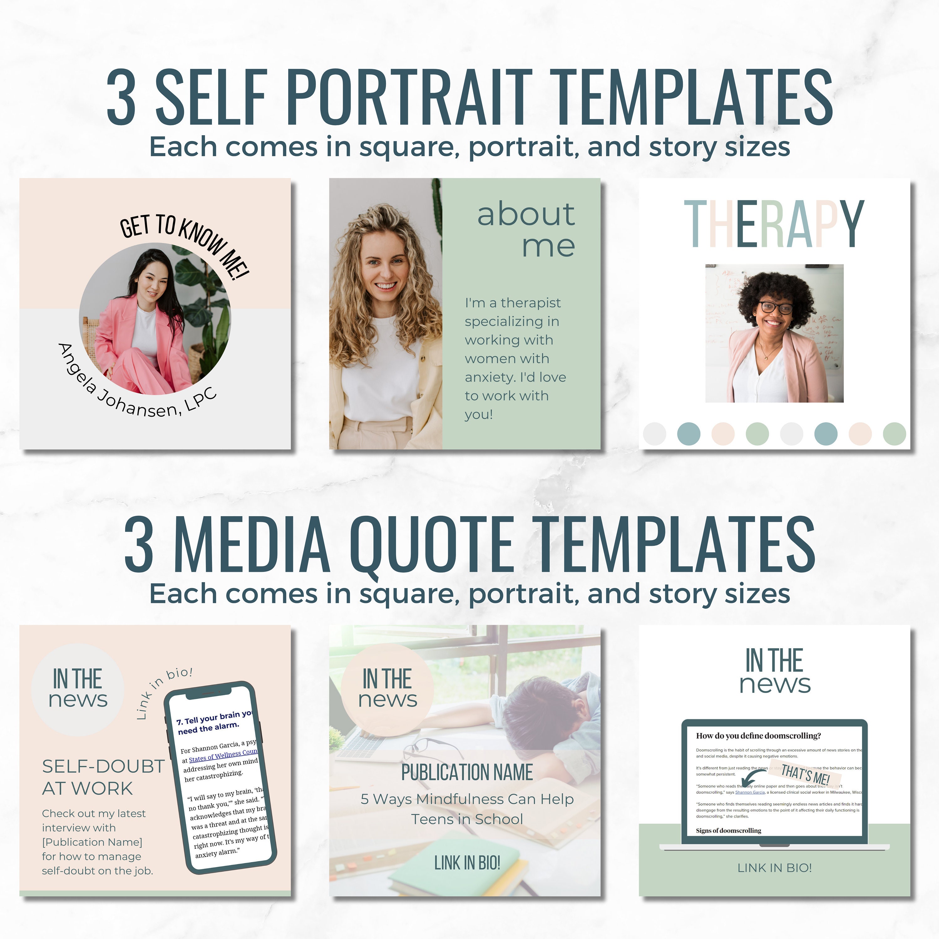 Instagram Templates for Therapists, Therapist Social Media Posts, Canva ...