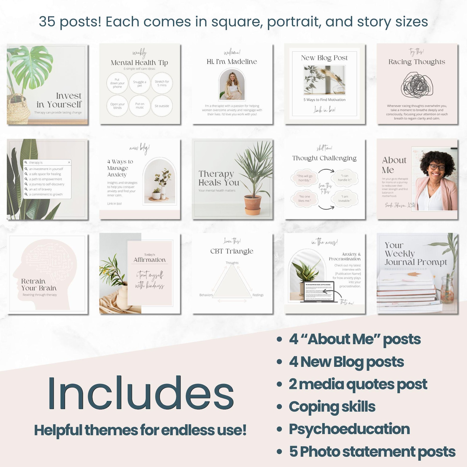 Therapist Instagram Templates | Mental Health Templates | Canva ...