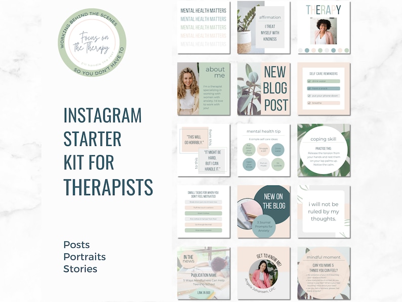 Instagram Templates for Therapists, Therapist Social Media Posts, Canva ...