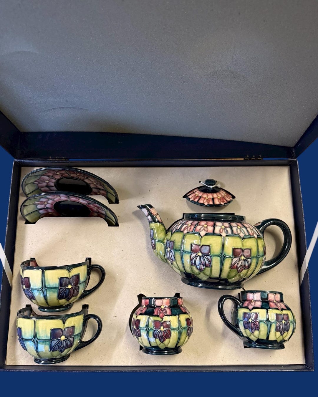 MOORCROFT TETE-A-TÊTE Violet Tea Set. Sally Tuffin Design 1987. Modern ...