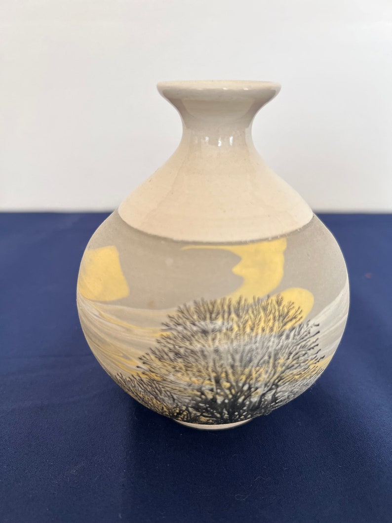 Boscastle Pottery Studios, Cornwall. Hand Painted Bud Vase, Part-glazed ...