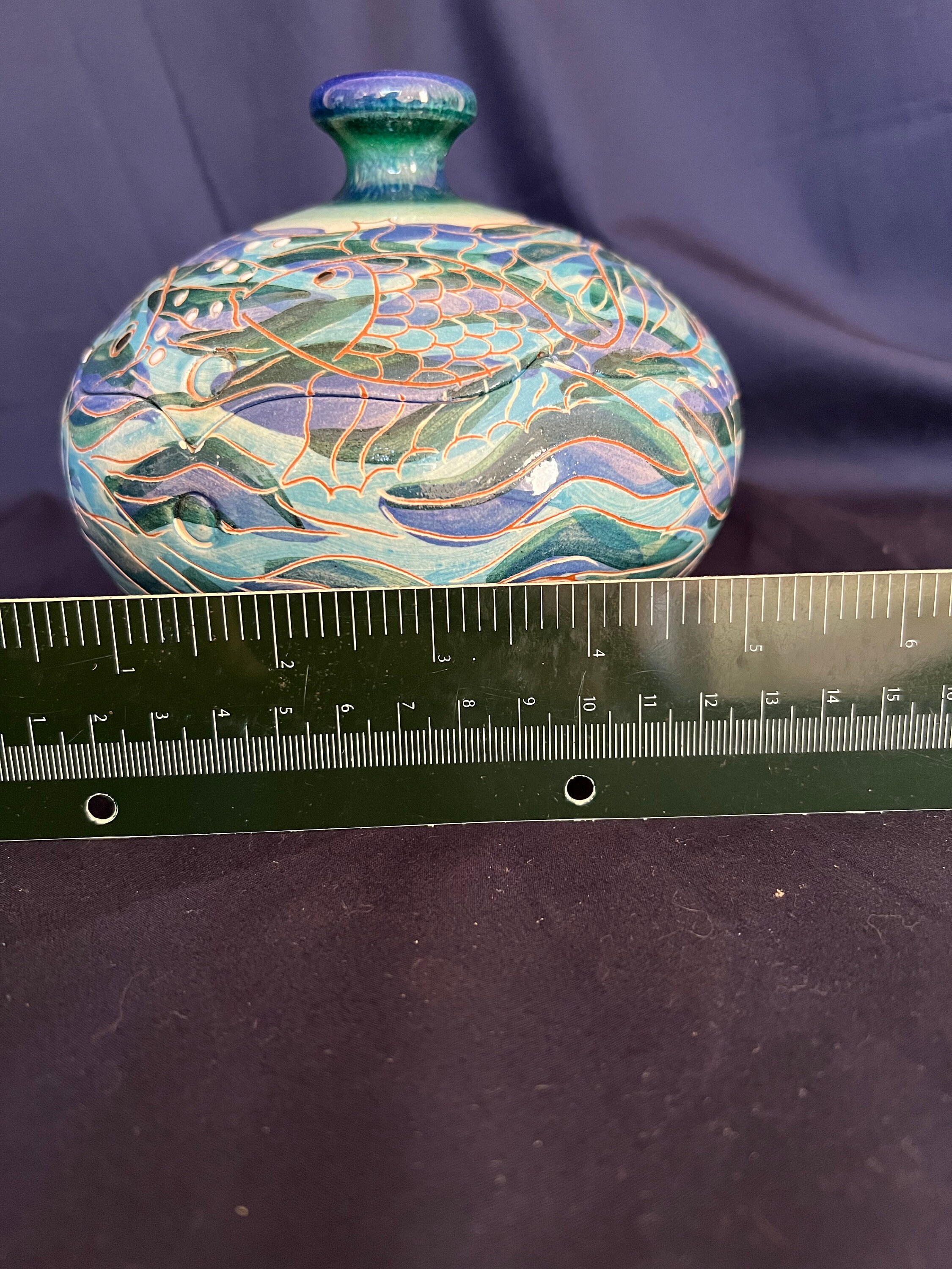 SGRAFFITO COVERED JAR. Piscatorial Design. One off Pottery. Beautiful ...