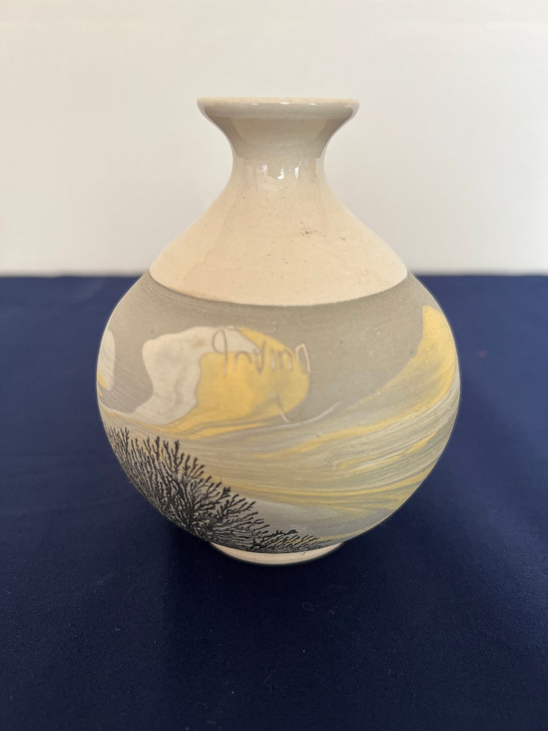 Boscastle Pottery Studios, Cornwall. Hand Painted Bud Vase, Part-glazed ...