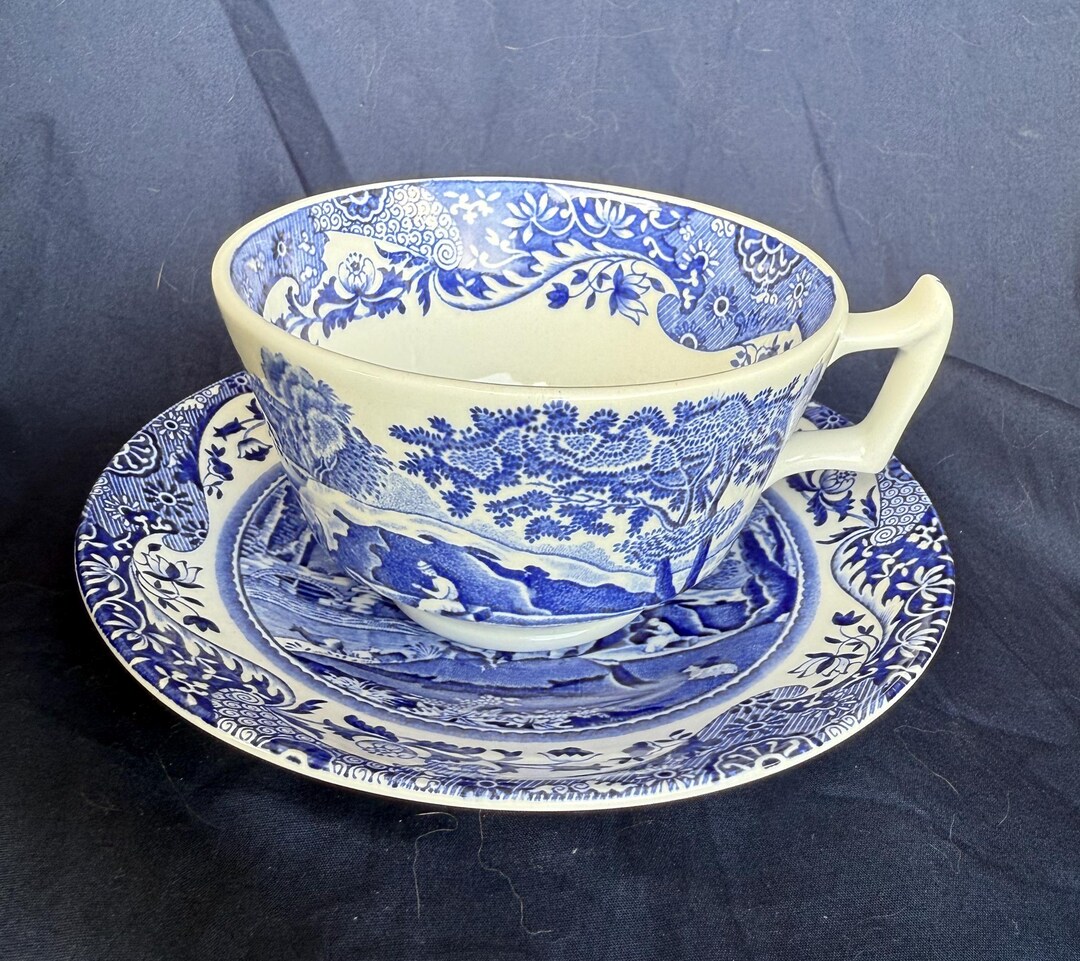 SPODE ITALIAN TEA Cup and Saucer 200ml. Classic Blue and White Design ...