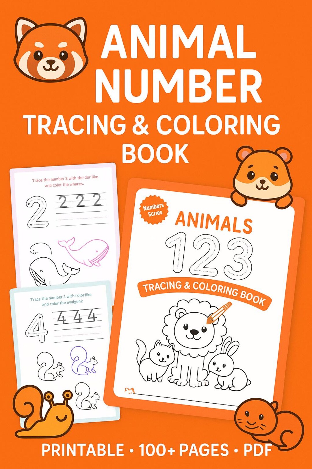 Animal Number Tracing Coloring Book: Preschool Learning (printable PDF ...