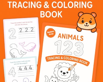 Animal Number Tracing Coloring Book: Preschool Learning (printable PDF ...