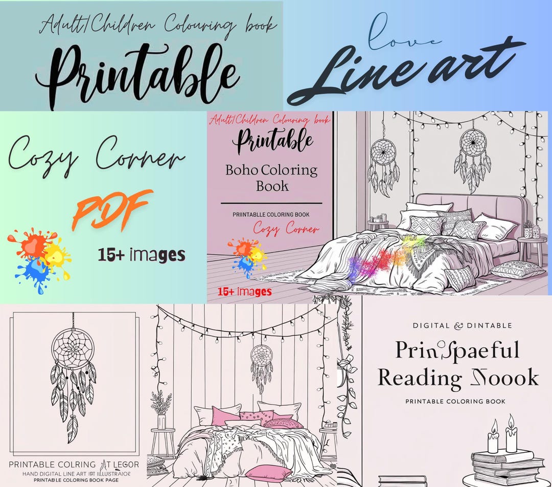 Cozy Corners Coloring Book: Boho Interior Line Art (PDF Download) - Etsy