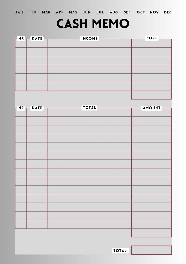 Printable Cash Memo Template: Business Accounting (digital Download) - Etsy